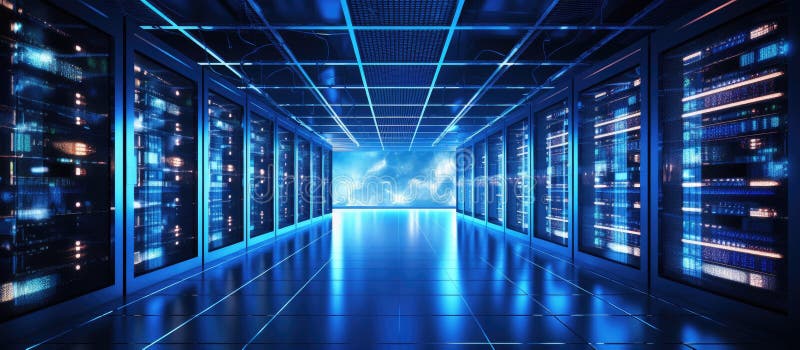 Building Filled with Azure Servers, Electric Blue Lights, in Parallel ...