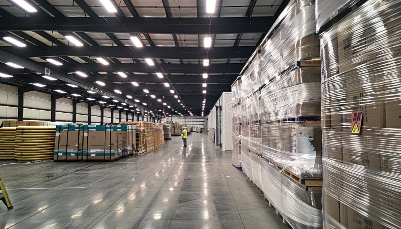 Building Filled with Boxes and Pallets, Made of Metal and Composite ...