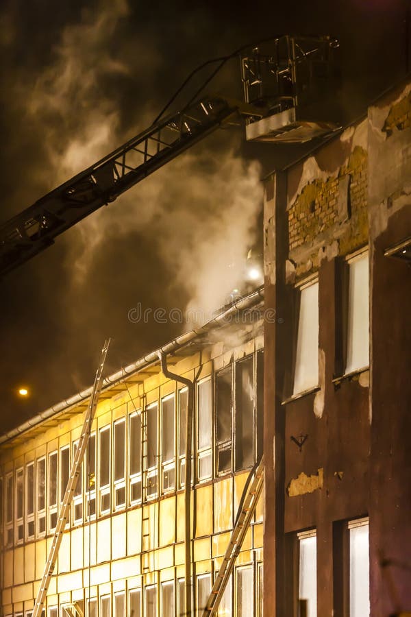 A Building after the Fire at Night Stock Photo - Image of structure ...