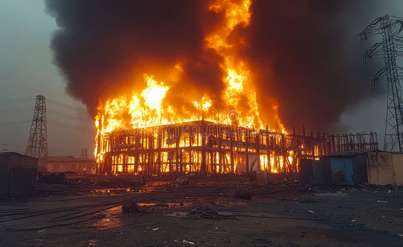 A Building is on Fire and the Sky is Cloudy Stock Image - Image of ...