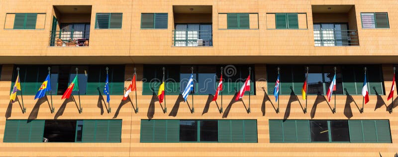 Building with flags stock image. Image of europe, city - 61599907