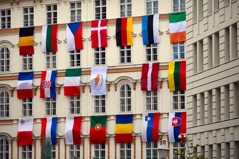 Building with Flags of Various European Countries in Vienna Stock Photo ...