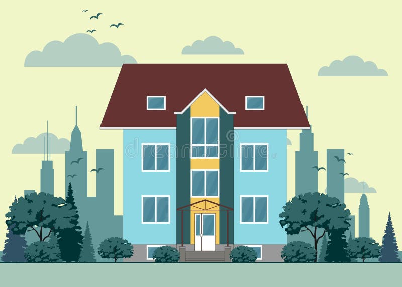 Building in Flat Style. Illustration Stock Vector - Illustration of ...