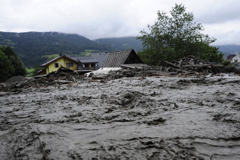 Building in a flooded area stock image. Image of downpour - 218335241