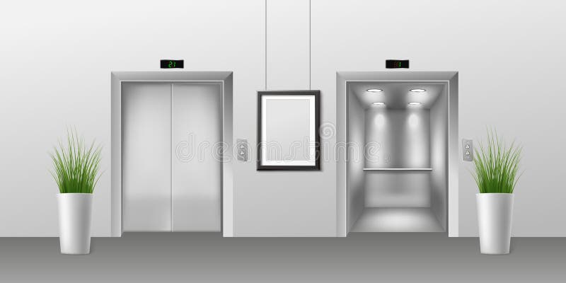 Building Floor Entrance or Lobby with Elevator, Realistic Vector ...