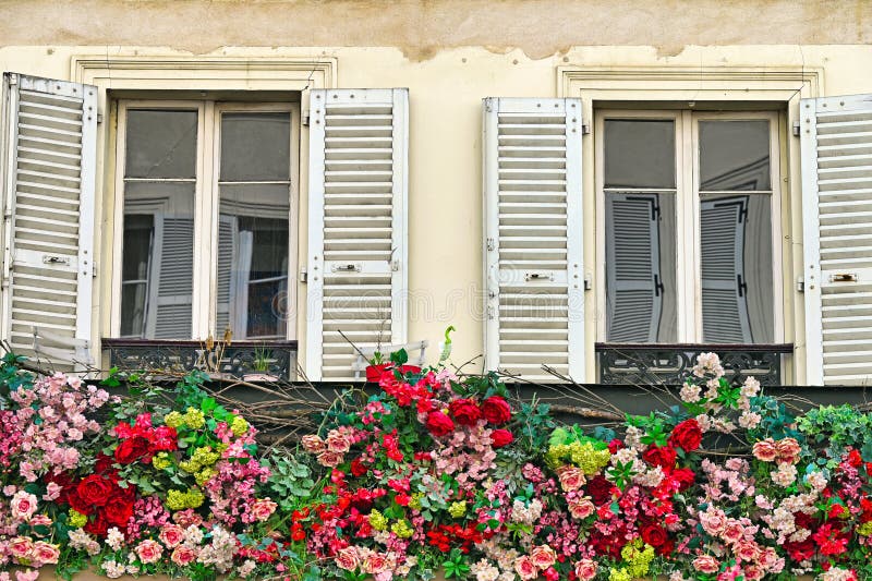Building with Flowers on Wall,Montmatre,Paris Stock Photo - Image of ...