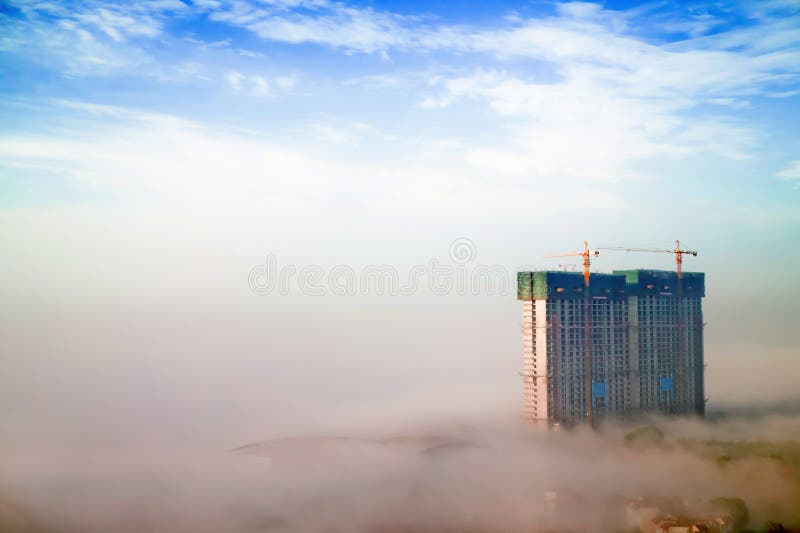 Building in fog stock photo. Image of mountain, grass - 20197616