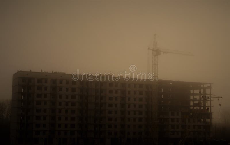 Building in the fog stock photo. Image of visibility - 87957014