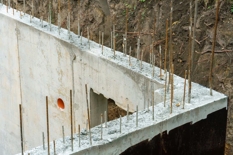 Building Foundation Construction. Monolithic Concrete and Reinforced ...