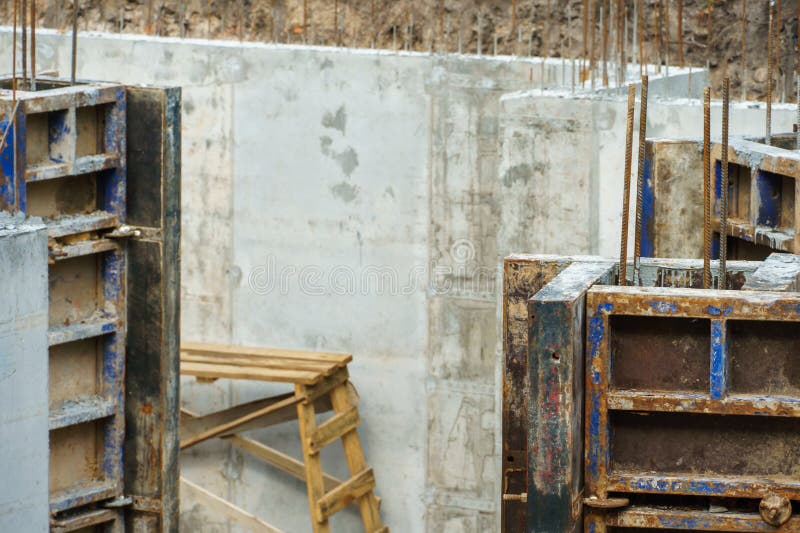 Building Foundation Construction. Monolithic Concrete and Reinforced ...