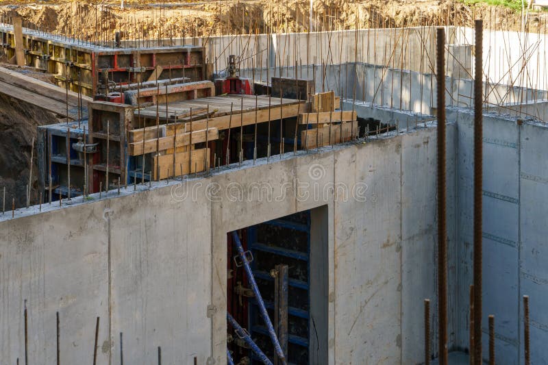 Building Foundation Construction. Monolithic Concrete and Reinforced ...