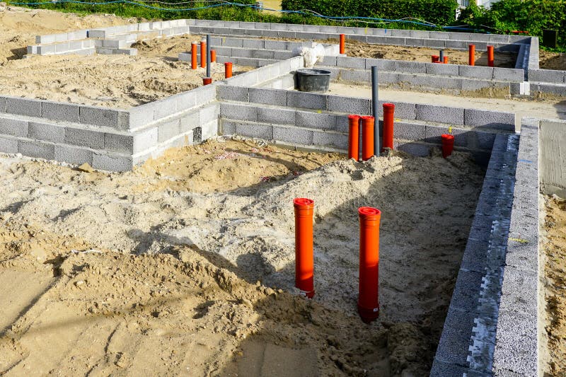 Building the Foundation of the House from Concrete Blocks and ...