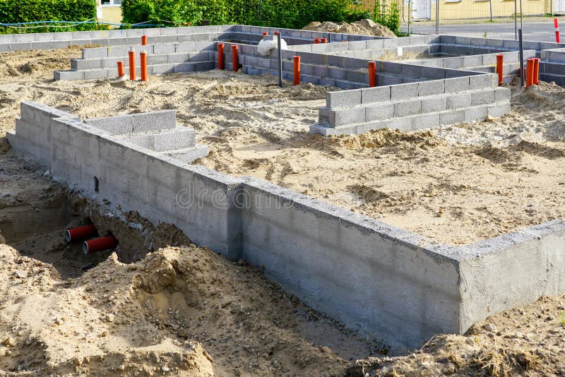 Building the Foundation of the House from Concrete Blocks and ...