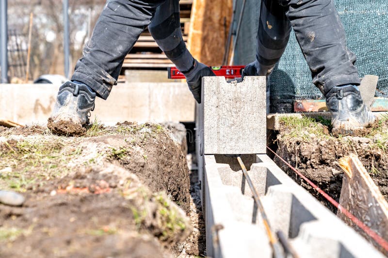 Building the Foundation of a House from a Lost Formwork Stock Photo ...