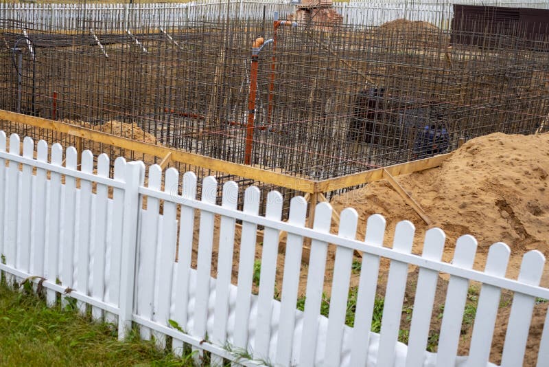Building Foundation in Progress Stock Image - Image of metal, fence ...