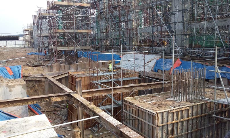 Building Foundation Work at Construction Site. Fabricated by the ...