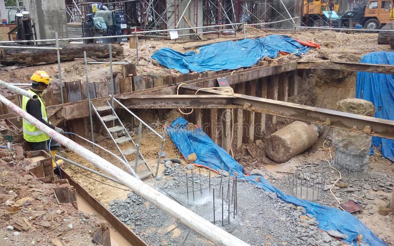 Building Foundation Work at Construction Site. Fabricated by the ...