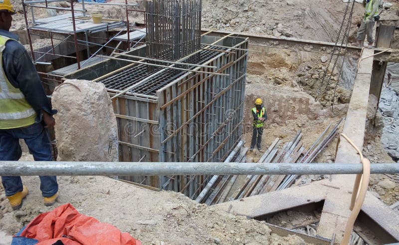 Building Foundation Work at Construction Site. Fabricated by the ...