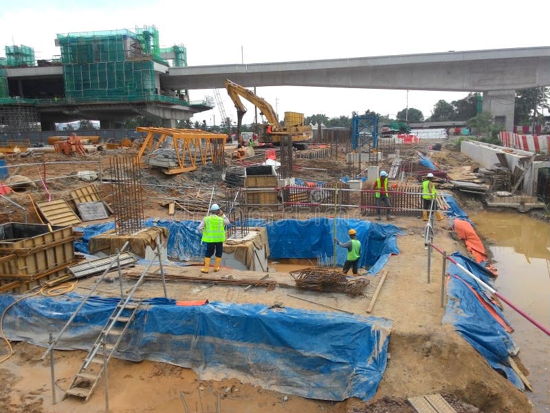 Building Foundation Work at the Construction Site. Editorial ...