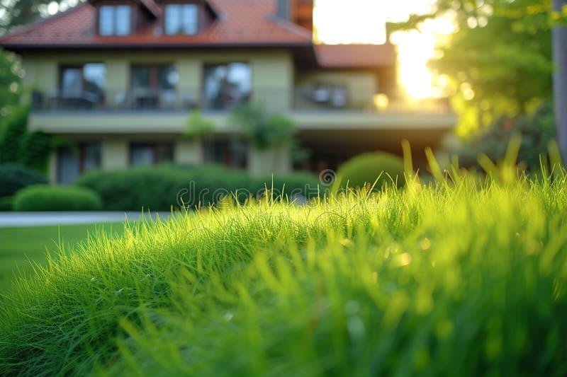 A Building Framed by Lush Green Grass in a Peaceful Setting Stock ...