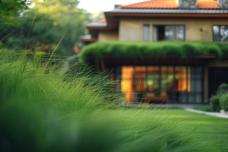 A Building Framed by Lush Green Grass in a Peaceful Setting Stock ...