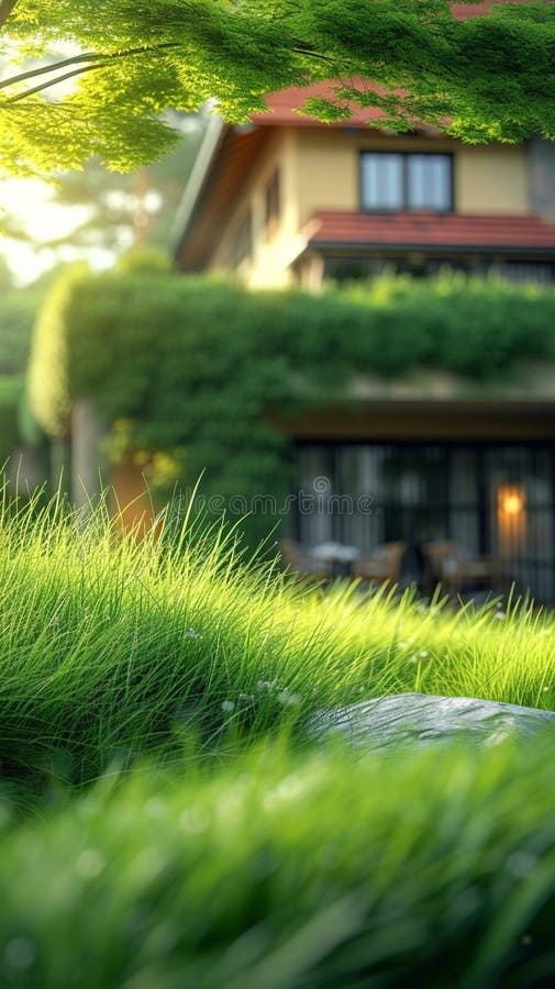 A Building Framed by Lush Green Grass in a Peaceful Setting Stock ...