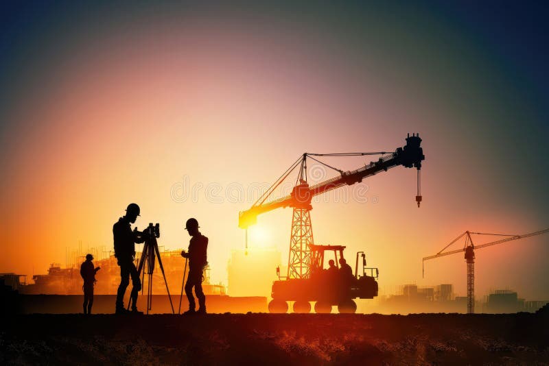 Building the Future: Survey Engineer and Construction Team at Work with ...