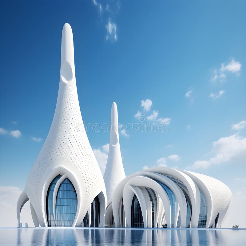Building the Future, a Visionary 3d Render in a Blue Sky with Clouds ...