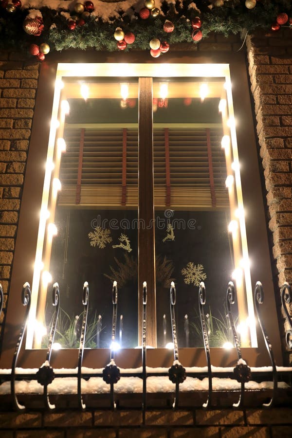 Building with Glowing Window at Night in Winter Stock Photo - Image of ...