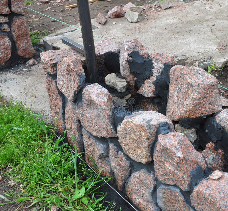 Building Granite Stone Fence with Doorway Stock Photo - Image of built ...