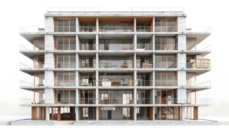 Building in Half of Construction with a Finished Stock Illustration ...