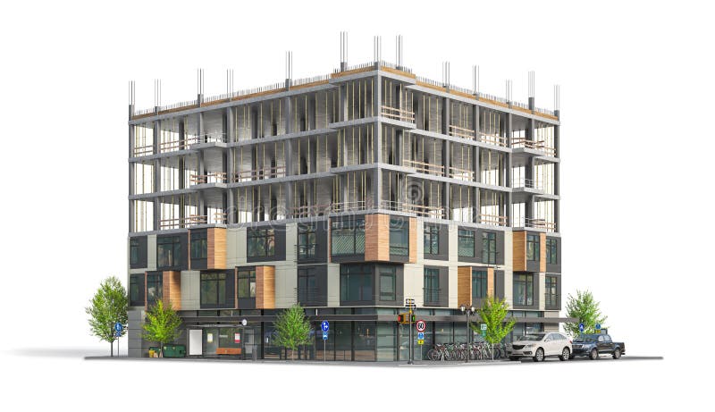 Building in Half of Construction with a Finished Building Facade on ...