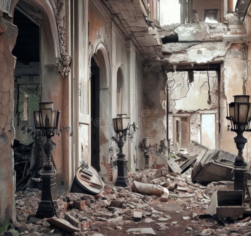 A Building that Has a Bunch of Rubble on the Ground Stock Illustration ...