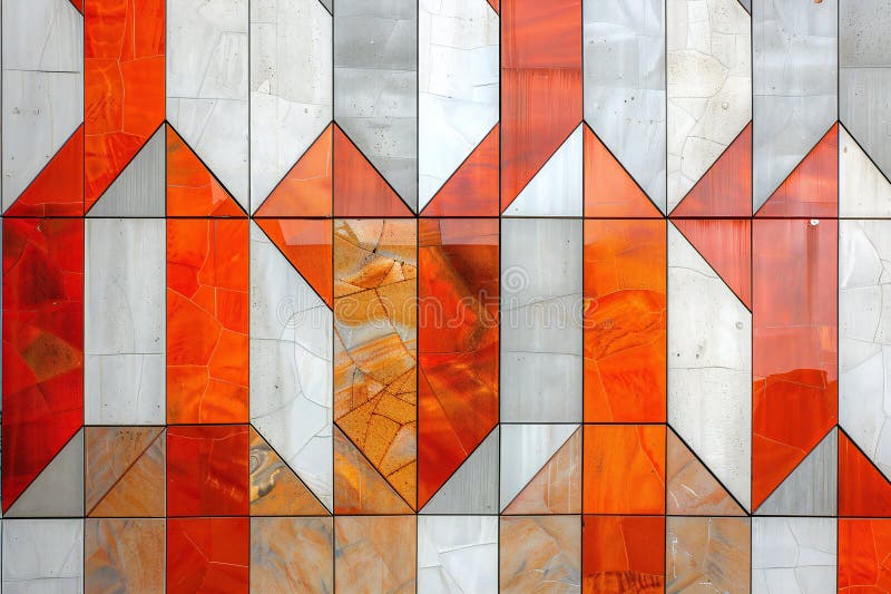 A Building that Has an Orange and White Striped Concrete Tile Design ...