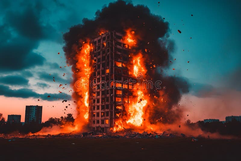 A Scene of a Building on Fire during War Stock Photo - Image of ...