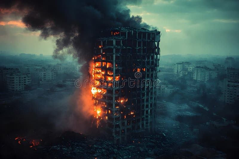 A Scene of a Building on Fire during War Stock Photo - Image of ...
