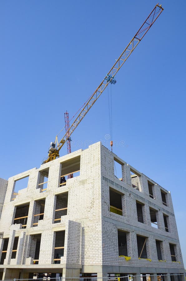 Construction Site, Cranes, Building a House Stock Image - Image of site ...