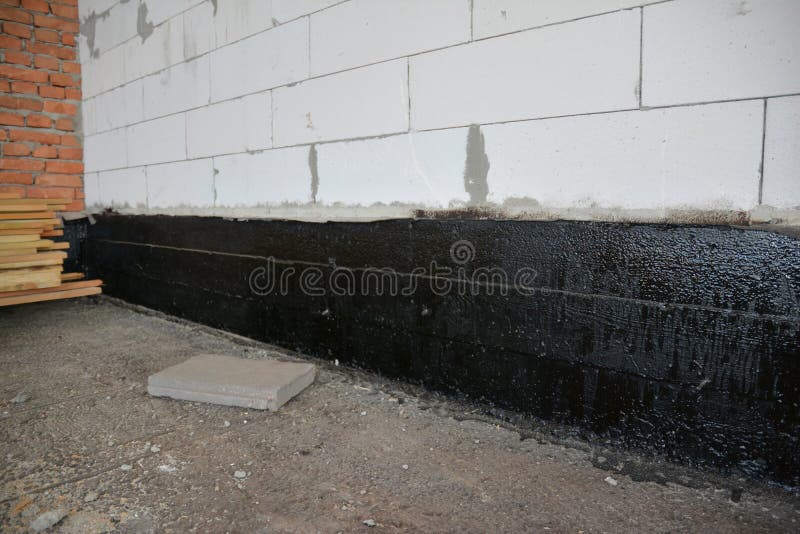 Foundation Bitumen Waterproofing. Building House Construction with ...