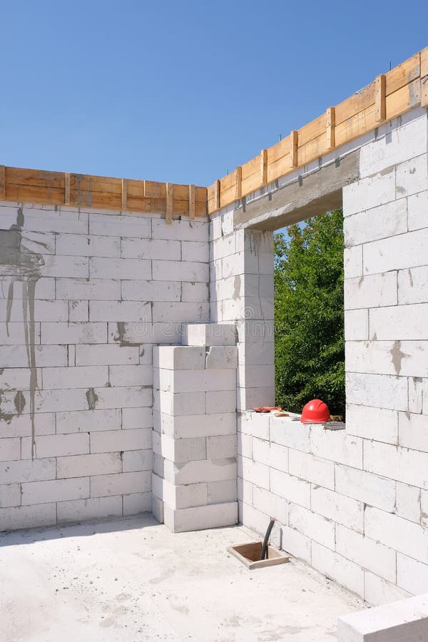 Building a House from a White Gas Block or Foam Block at a Construction ...