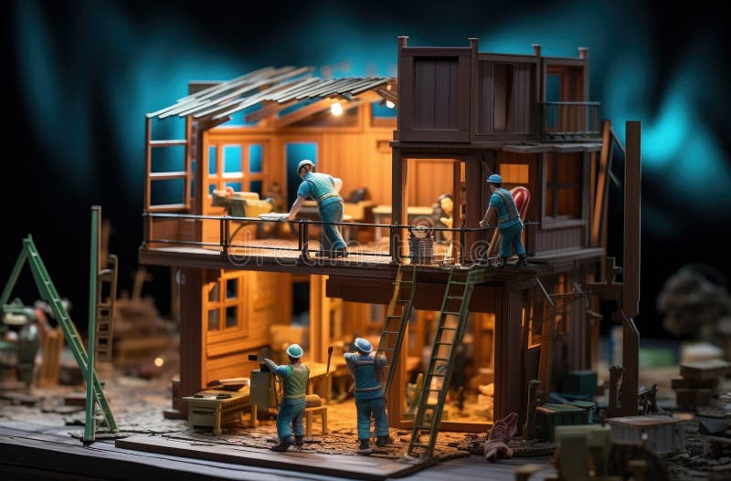 Building House on with Worker, Construction Model Stock Image - Image ...