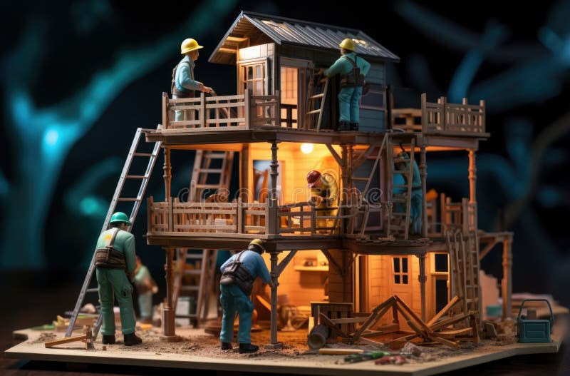 Building House on with Worker, Construction Model Stock Photo - Image ...