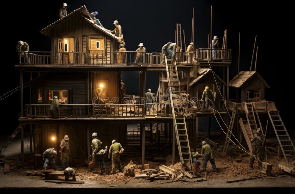 Building House on with Worker, Construction Model Stock Photo - Image ...