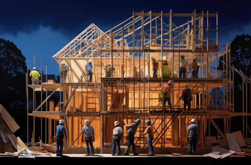 Building House on with Worker, Construction Model Stock Photo - Image ...