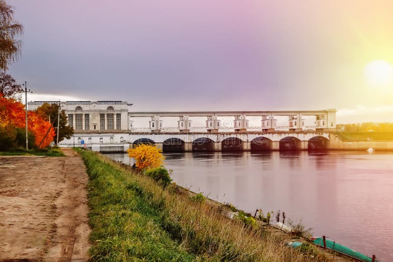 Building of Hydroelectric Power Station on the River Stock Image ...