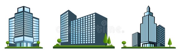 Modern Building Illustration Set Featuring Various Architectural ...