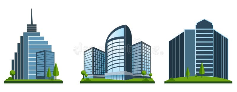 Modern Building Illustration Set Featuring Various Architectural ...