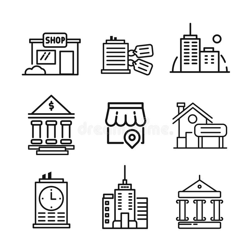 Building Icon Black and White Illustration Stock Vector - Illustration ...
