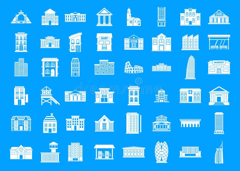 Building Icon Blue Set Vector Stock Vector - Illustration of modern ...
