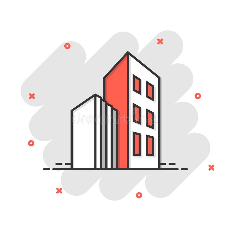 Building Icon in Comic Style. Skyscraper Cartoon Vector Illustration on ...