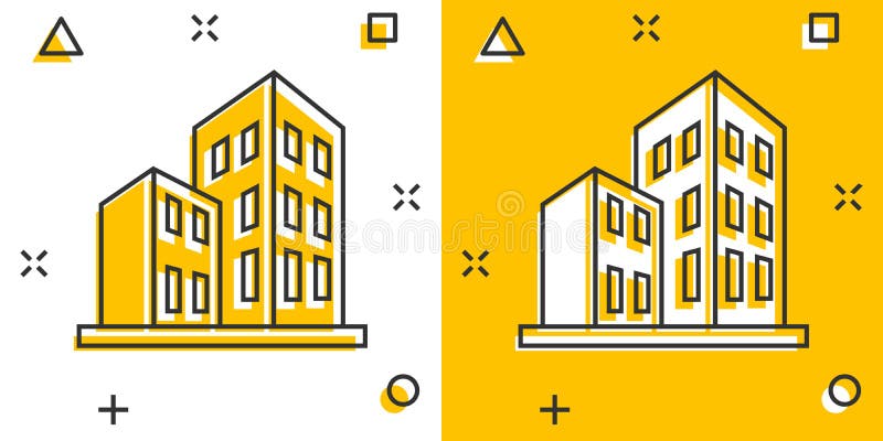 Building Icon in Comic Style. Skyscraper Cartoon Vector Illustration on ...